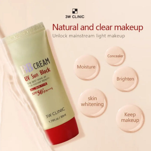 [3W CLINIC] BB Cream UV Sun Block 50ml SPF50+ PA++++ 50ml – Ikshana Beauty